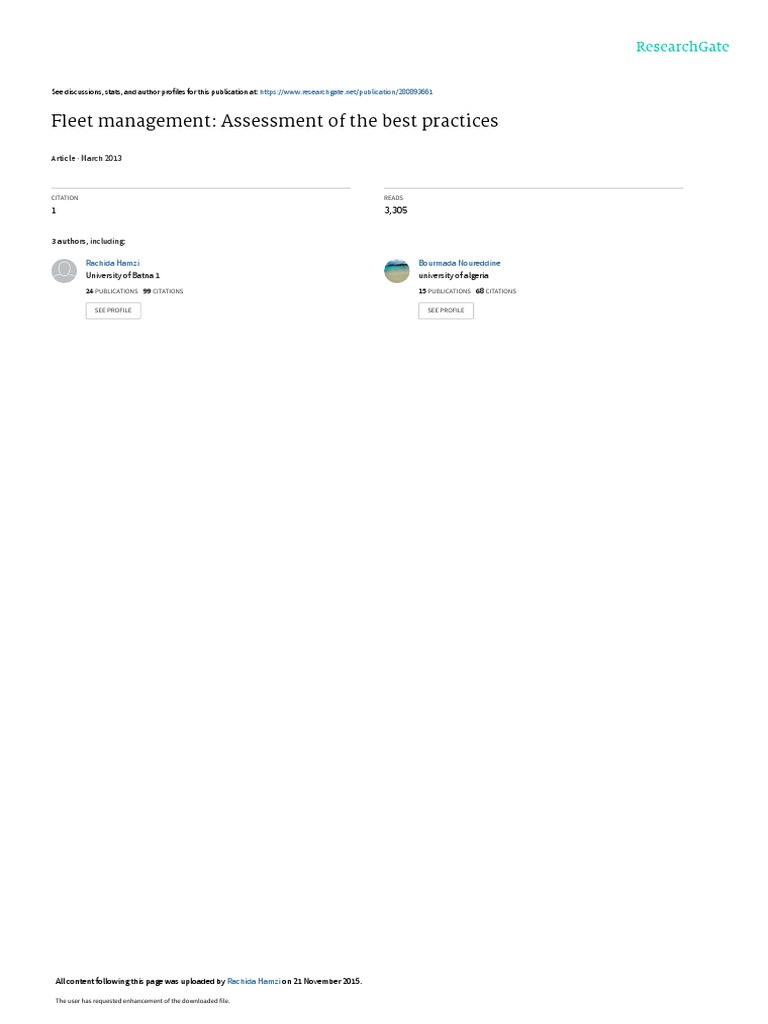 Fleet Management: Assessment of The Best Practices: March 2013 | PDF ...