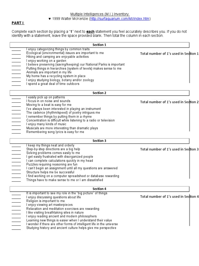Multiple Intelligences Inventory | PDF | Learning Styles | Learning