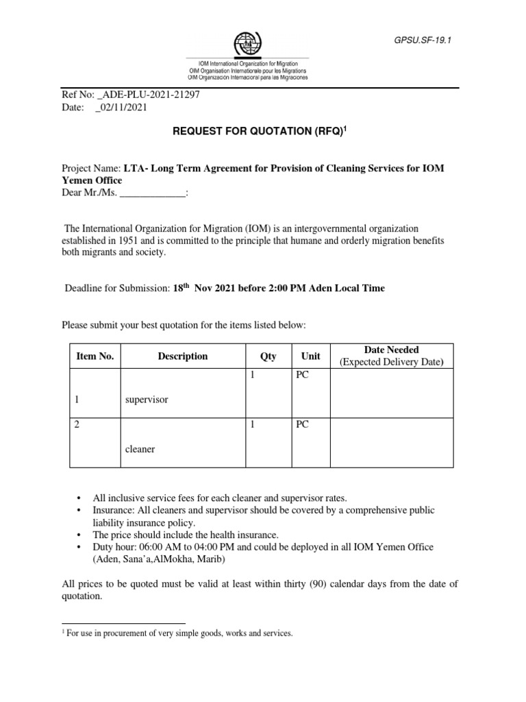 IOM Yemen Cleaning Services RFQ | PDF | International Organization For ...