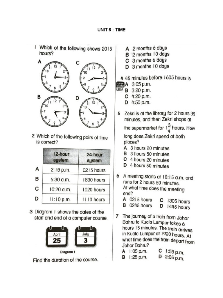 Unit 6 Time | PDF