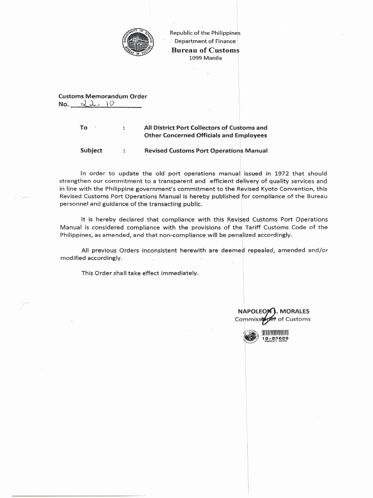 CMO 22-2010 Loading Reference | PDF | Cargo | Customs