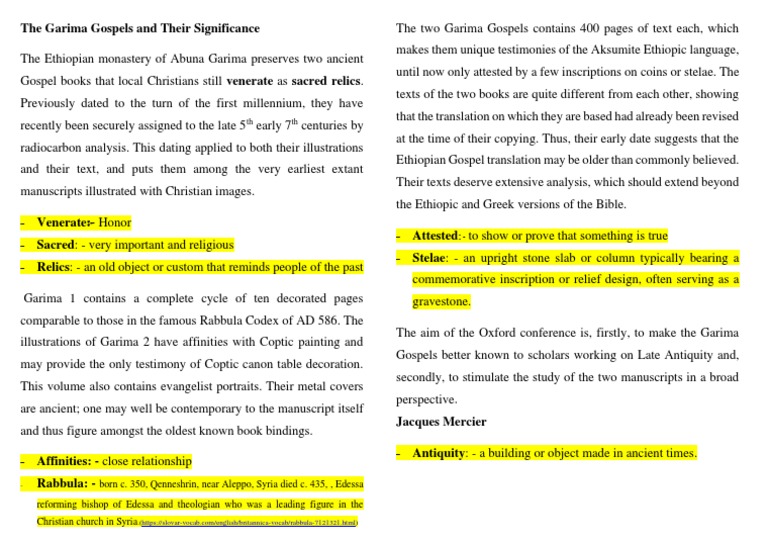 The Garima Gospels and Their Significance: TH TH | PDF