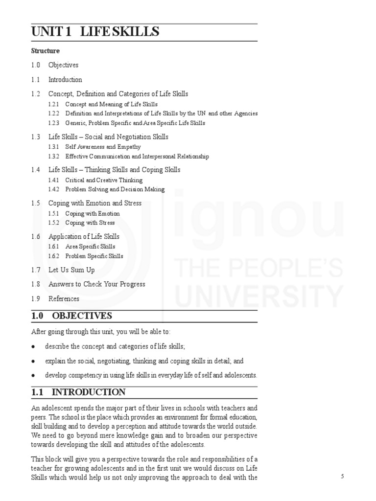 Unit 1 Life Skills: 1.0 Objectives | PDF | Communication | Critical ...