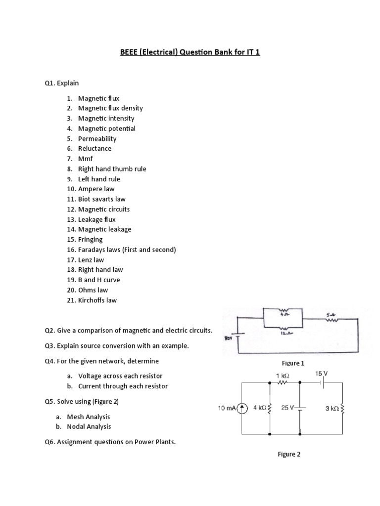 BEEE Question Bank IT1 - 2021 | PDF