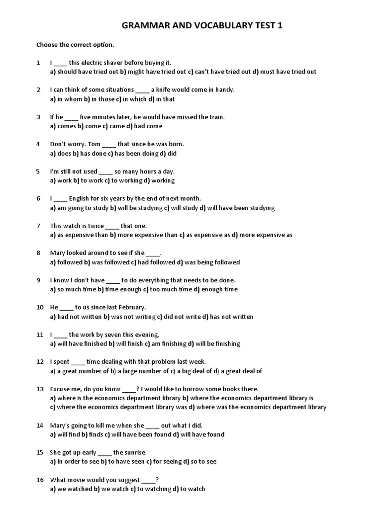 Grammar and Vocabulary Test 1 109269 | PDF