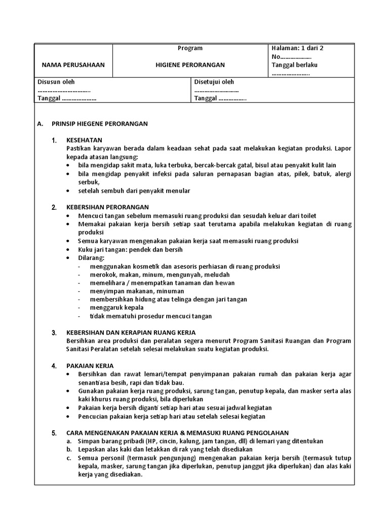 Program Higiene Perorangan Pdf