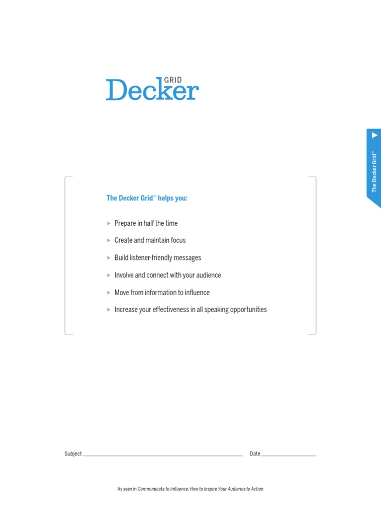 The Decker Grid Helps You:: Subject Date | PDF | Narration | Brainstorming
