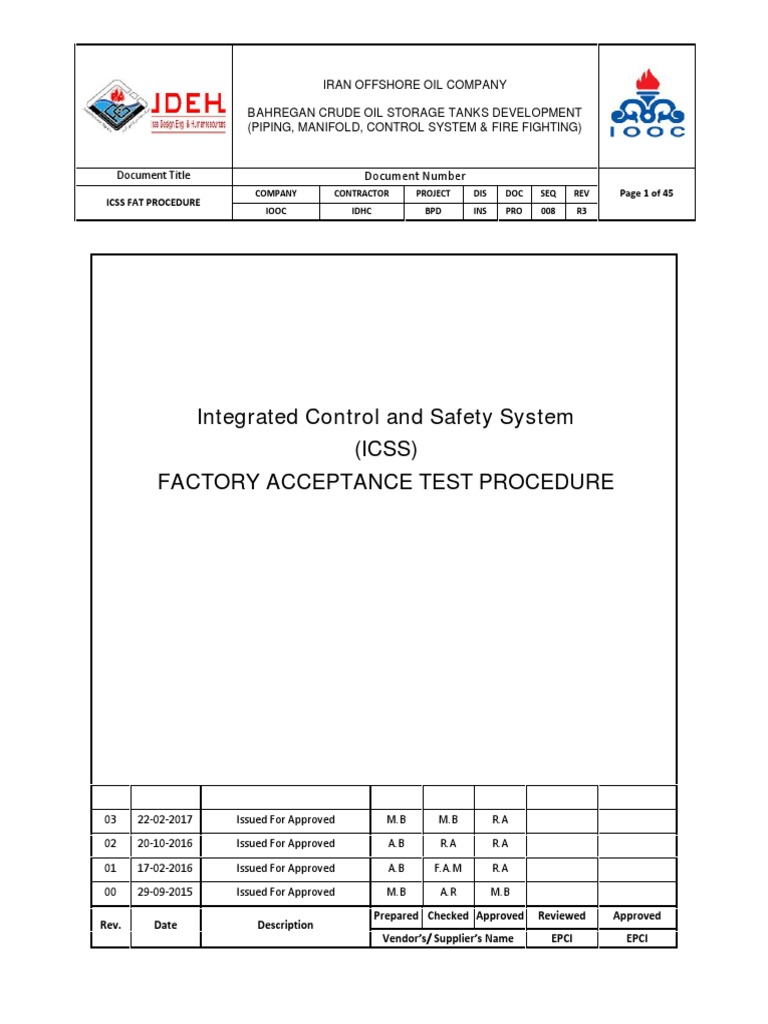 Integrated Control and Safety System (ICSS) Factory Acceptance Test ...