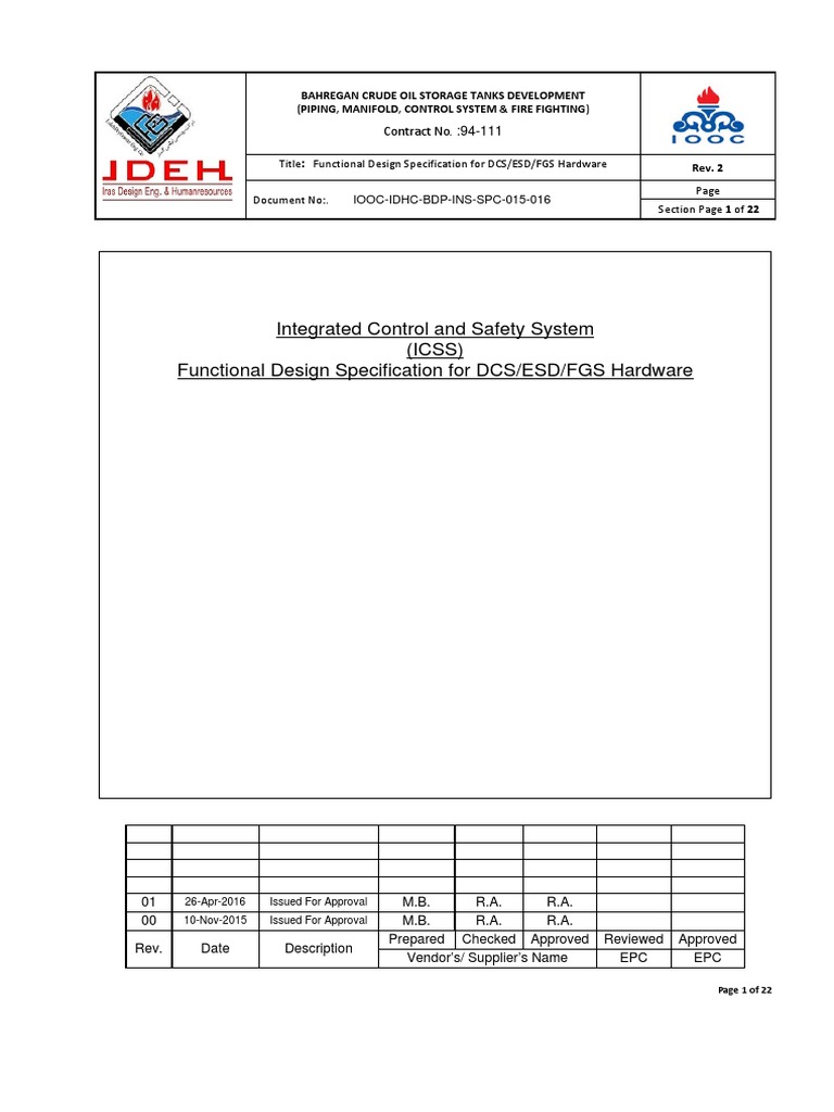 Integrated Control and Safety System (ICSS) Functional Design ...