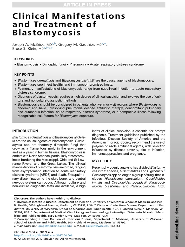 Clinical Manifestations and Treatment of Blastomycosis | PDF ...
