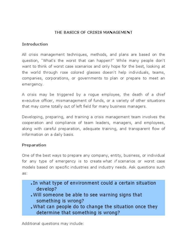 Basics of Crisis Management | PDF | Crisis Management | Emergency