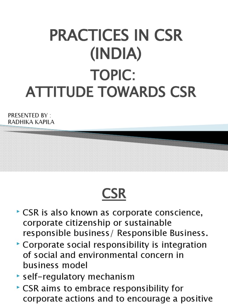 Practices in CSR (India) : Topic: Attitude Towards CSR | PDF ...