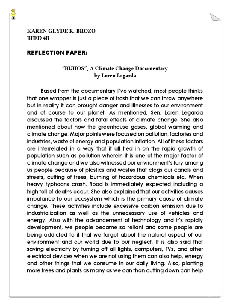 Reflection Paper (BUHOS - Loren Legarda) | PDF | Climate Change ...