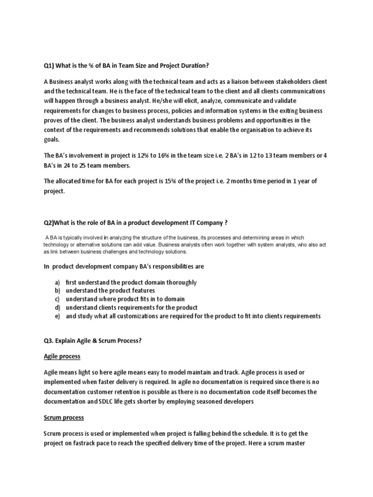 Q1) What Is The % of BA in Team Size and Project Duration? | PDF | Use ...