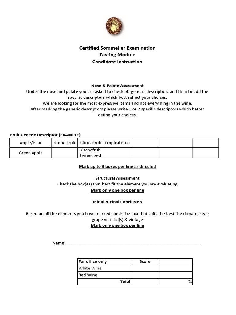 Certified Sommelier Exam Tasting Grids | PDF | Grape | Fermented Drinks