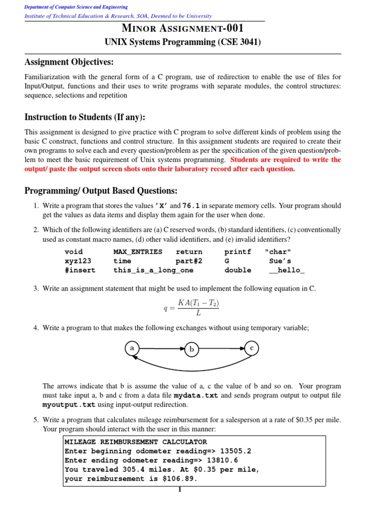 UNIX Systems Programming (CSE 3041) Assignment Objectives:: Inor Ssignment | PDF | C ...