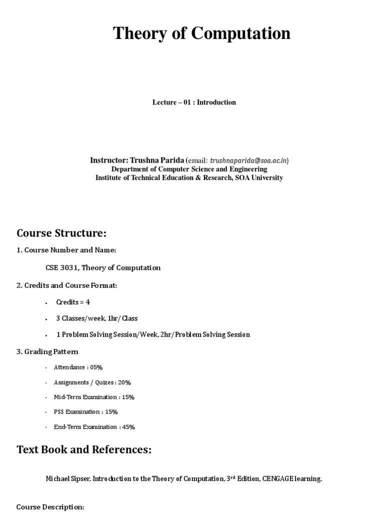 1.TOC Lecture1 | PDF | Theory Of Computation | Computational Complexity Theory