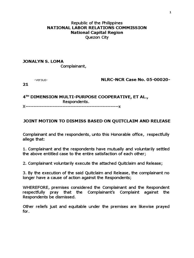 Joint Motion To Dismiss - Loma Case 111621 | PDF