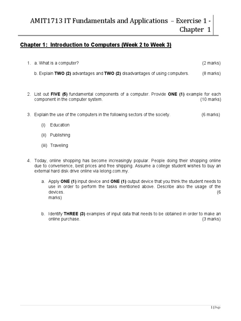 Exercise 1Q - Chapter 1 Introduction To Computers | PDF