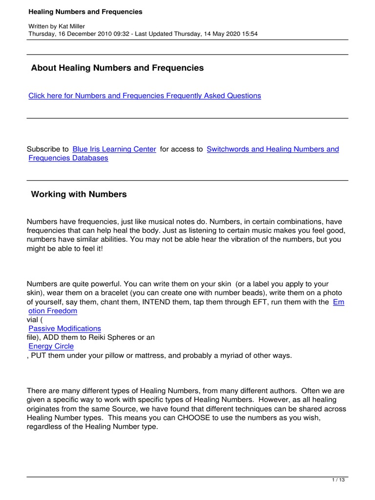 At Number Codes and Frequencies | PDF | Angel