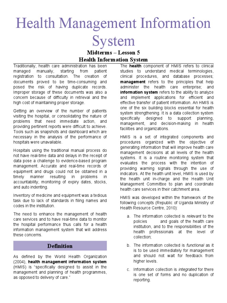 Health Management Information System Overview | PDF | Information ...