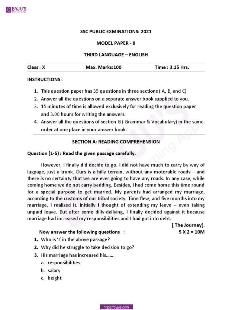 English Paper 2 - Set 1 (English Medium) | PDF | Tiger | Linguistics
