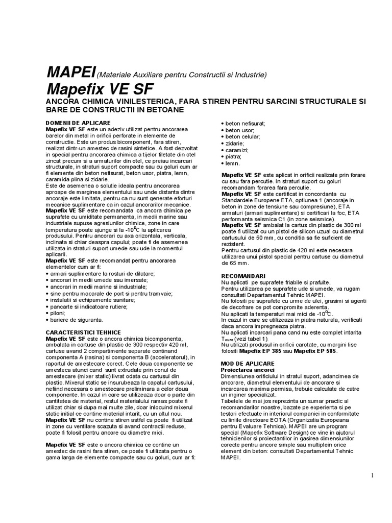 Mapei Mapefix VE SF | PDF