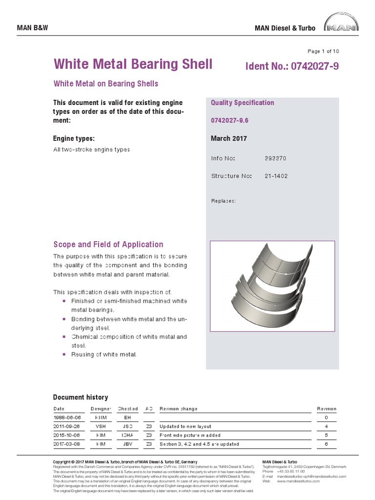 White Metal Bearing Shell: Ident No.: 0742027-9 | PDF | Nondestructive ...