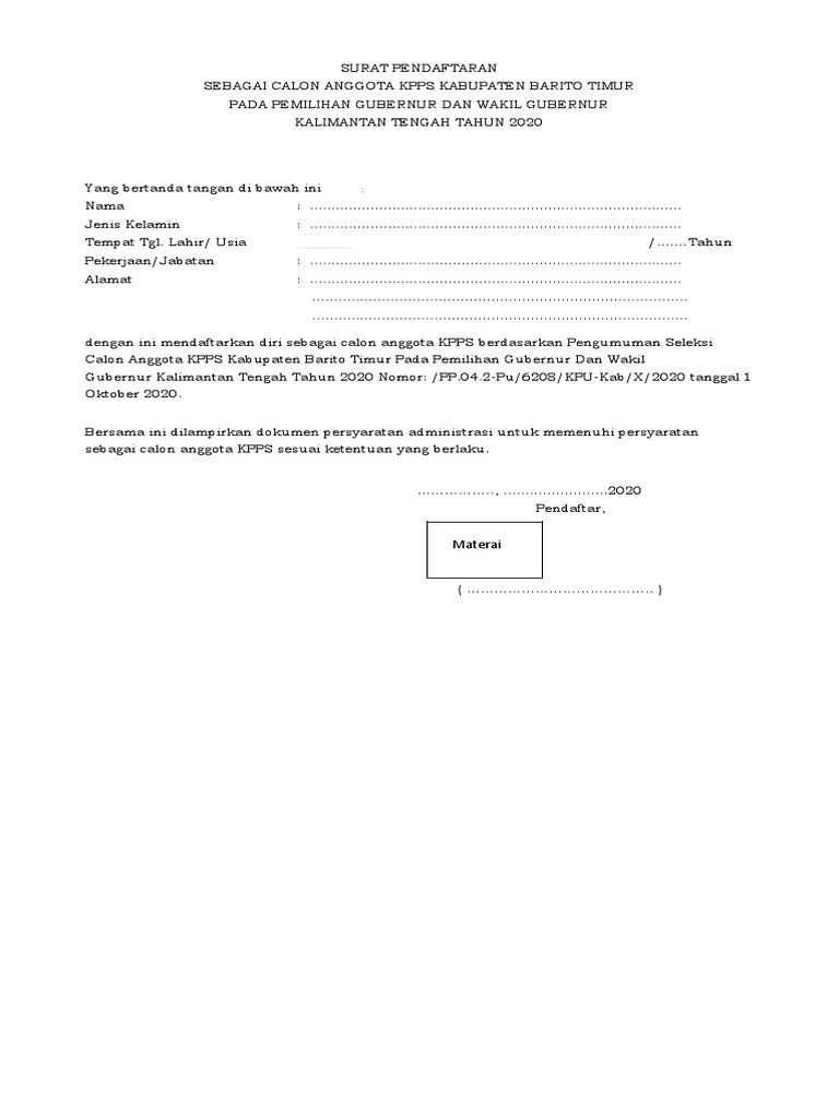 Form Pendaftaran KPPS 2020 | PDF