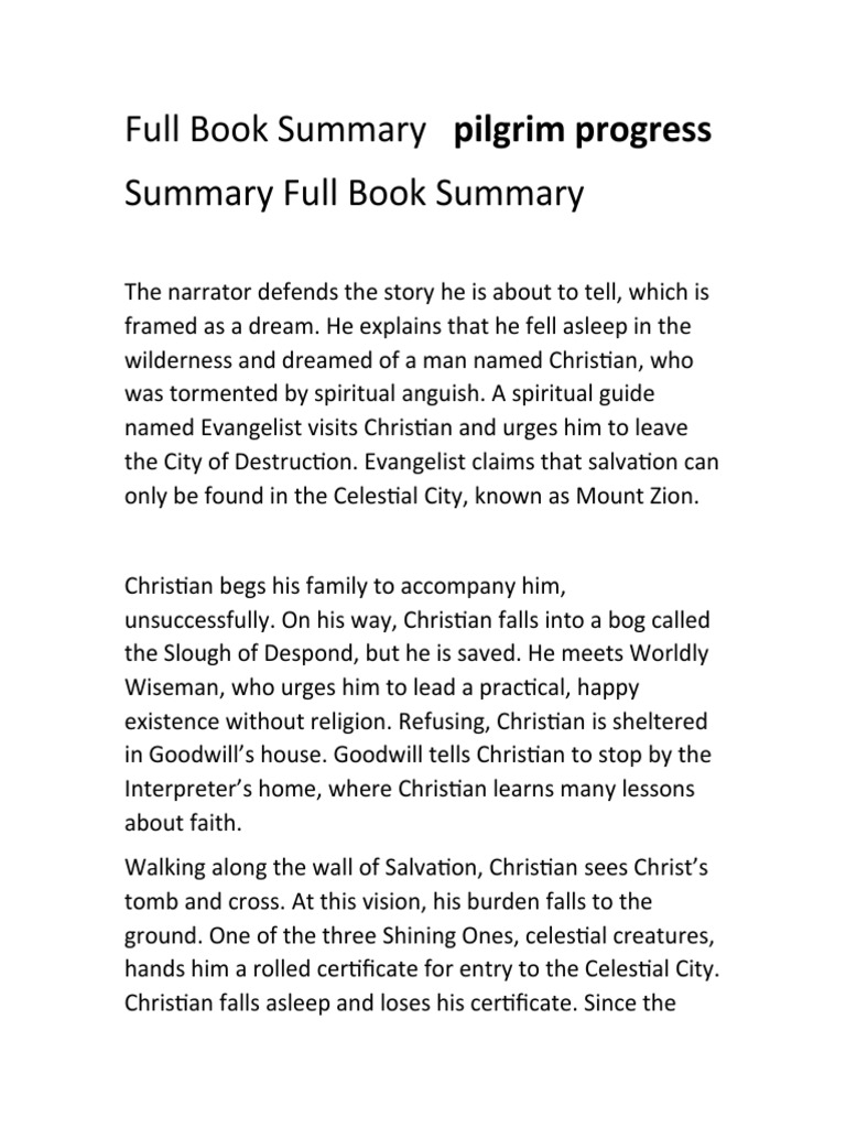 Summary of The Pilgrim's Progress | PDF | The Pilgrim's Progress