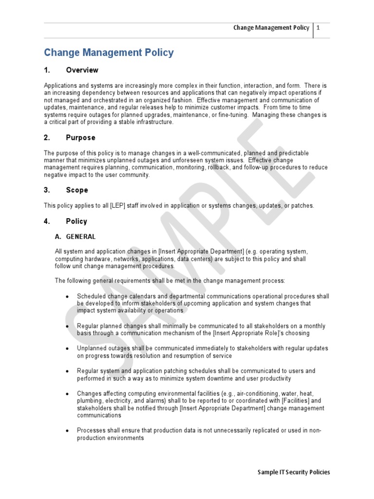 LEP Change Management Policy | PDF | Policy | System