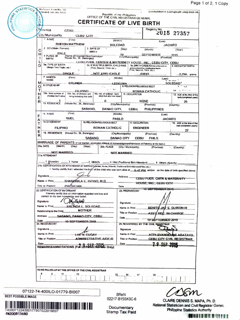 Certificate of Live Birth | PDF