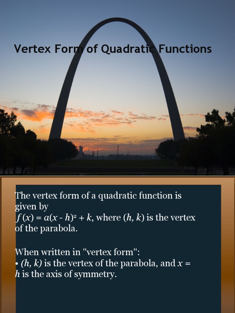 Vertex Form of Quadratic Functions | PDF | Quadratic Equation | Algebra