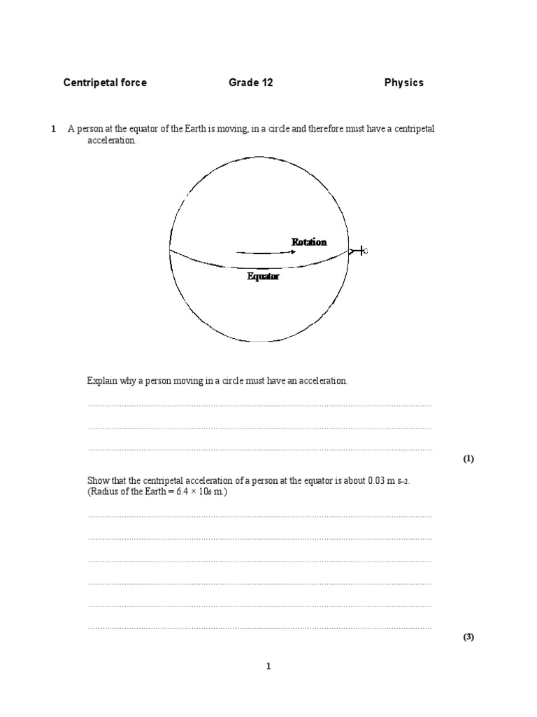 Centripetal Force Grade 12 Physics | PDF | Acceleration | Force
