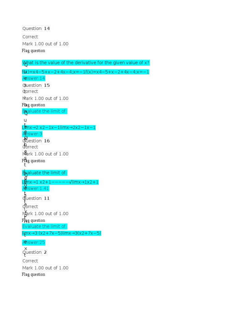 Calculus Limits and Derivatives Practice Questions | PDF | Tangent ...