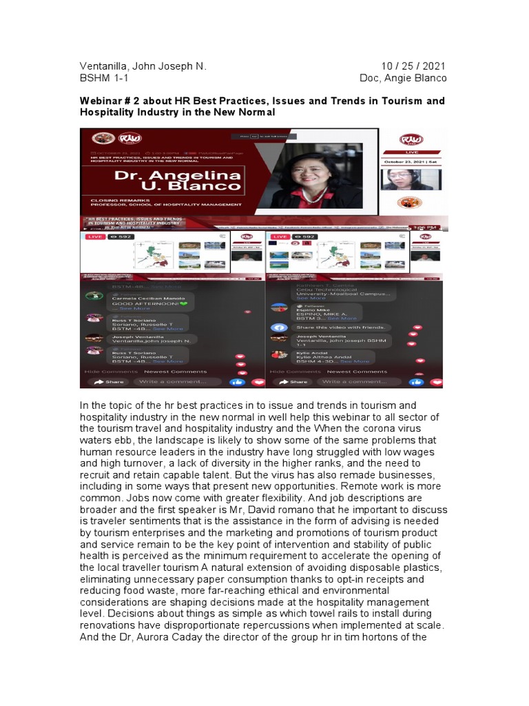 Webinar 2 Oct 23 - Ventanilla, John Joseph N. BSHM 1-1 | PDF | Tourism | Hotel