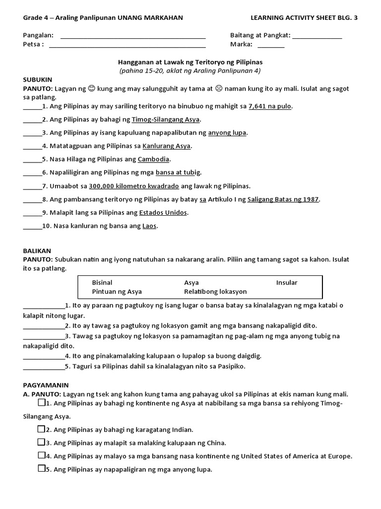 AP4 Q1 Worksheet 3 | PDF