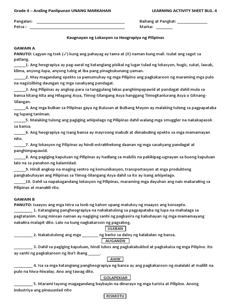 AP4 Q1 Worksheet 4 | PDF