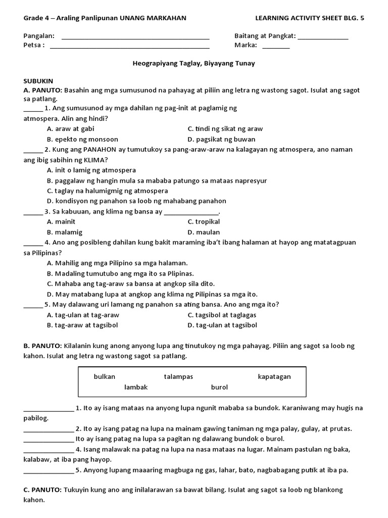 AP4 Q1 Worksheet 5 | PDF
