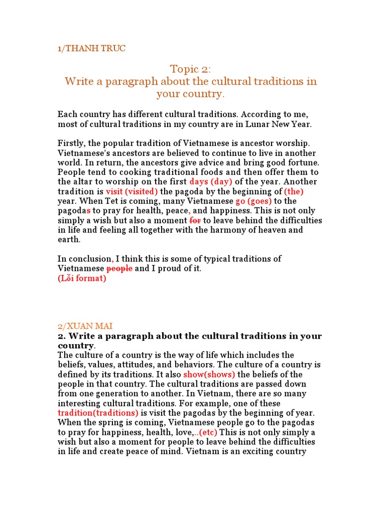Topic 2: Write A Paragraph About The Cultural Traditions in Your ...