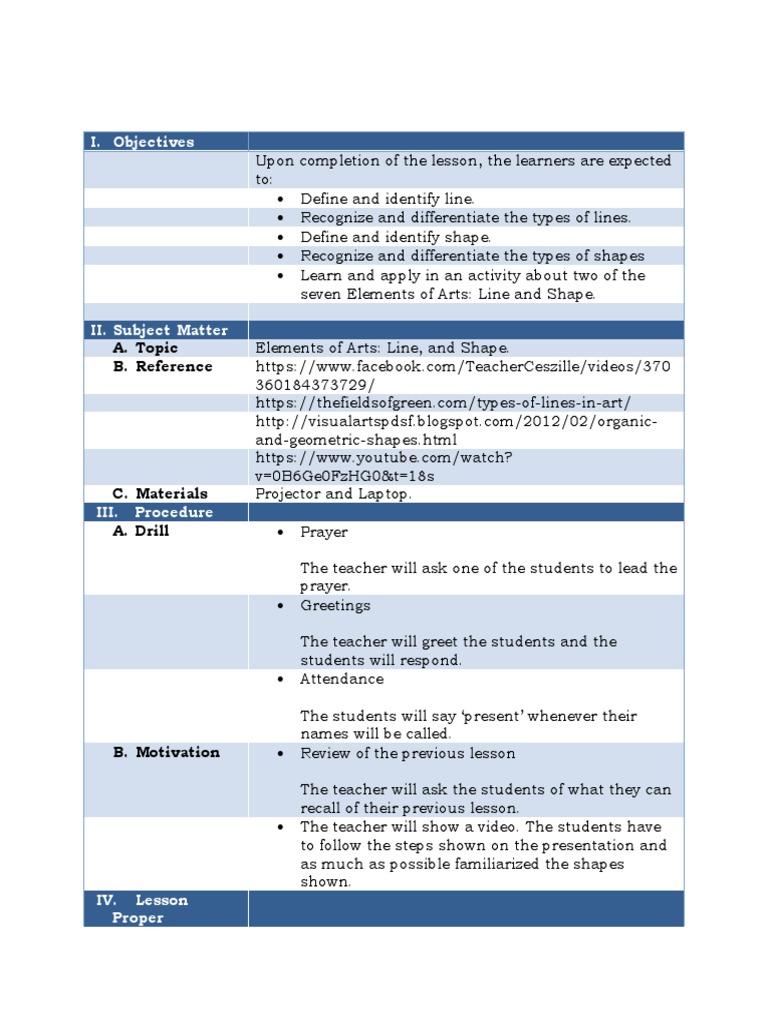 Lines and Shapes Lesson Plan | PDF | Shape | Geometry
