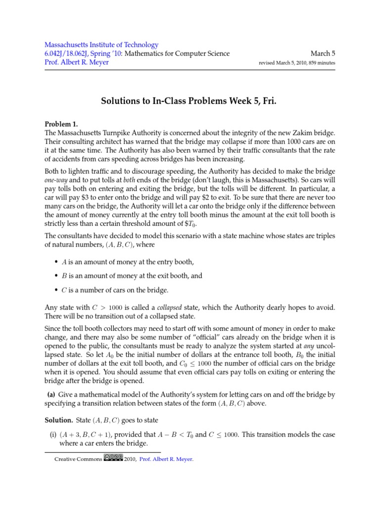Solutions To In-Class Problems Week 5, Fri | PDF | Toll Road | Theorem