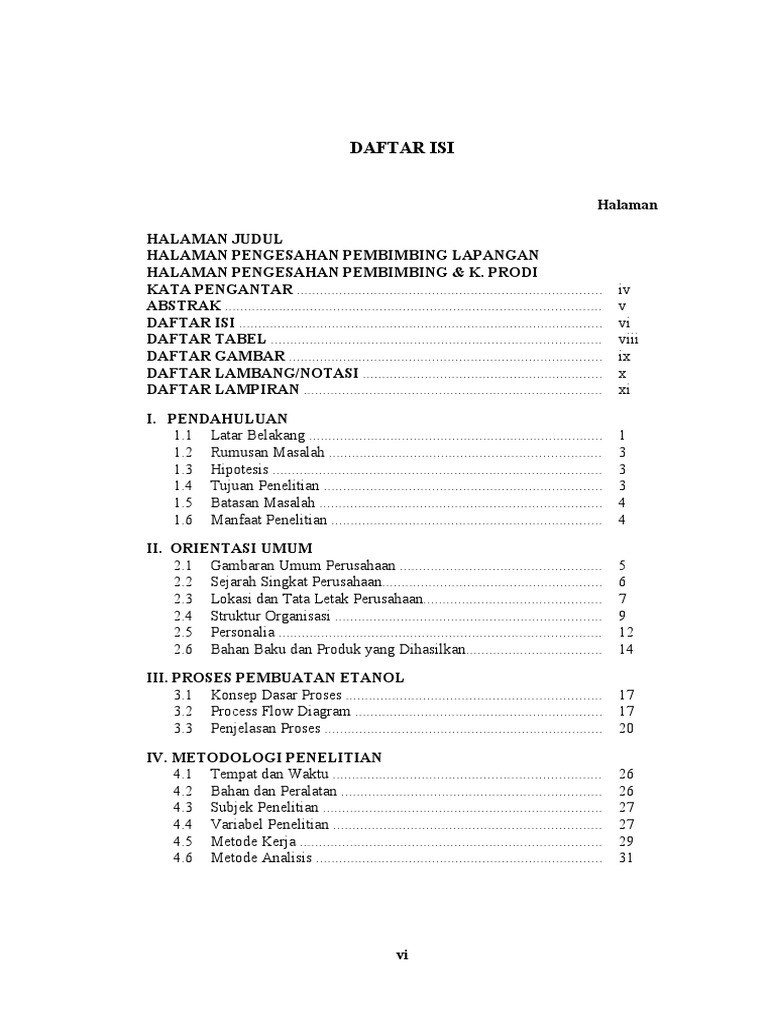 Daftar Isi, Tabel, Gambar, Notasi, Daftar Lampiran | PDF