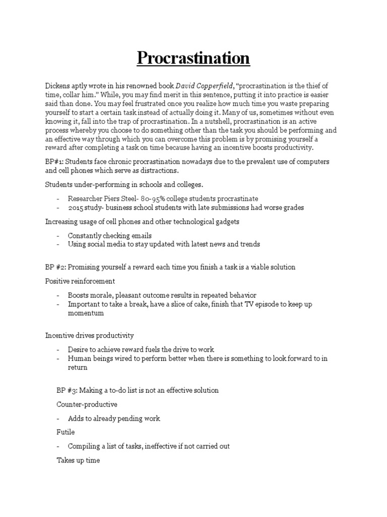 Problem Solving Essay Outline Procrastination Pdf Professional Skills Procrastination