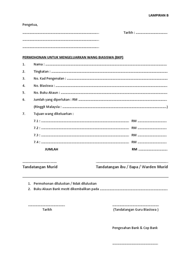 Borang Pengeluaran Biasiswa BKP | PDF