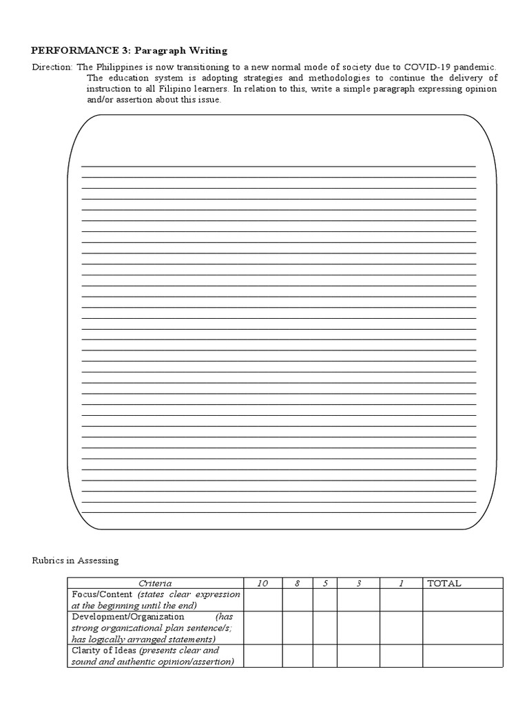 PERFORMANCE 3: Paragraph Writing | Download Free PDF | Cognition | Learning