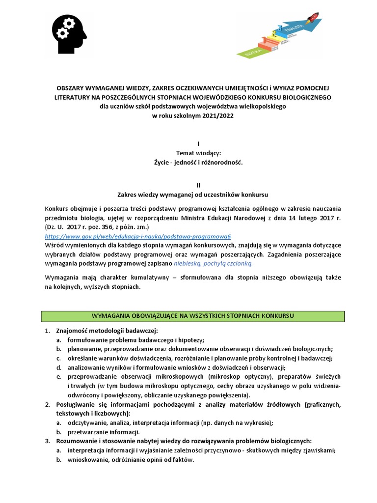 WKB Biologia Konkurs Wymagania 2021 2022 | PDF