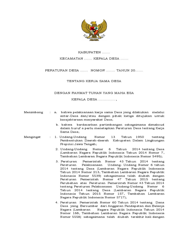 Contoh Perdes Kerjasama Desa | PDF