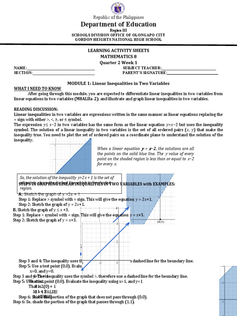 Department Of Education Learning Activity Sheets Mathematics 8 Quarter