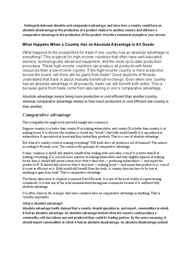 Comparative Advantage: What Happens When A Country Has An Absolute Advantage in All Goods | PDF ...